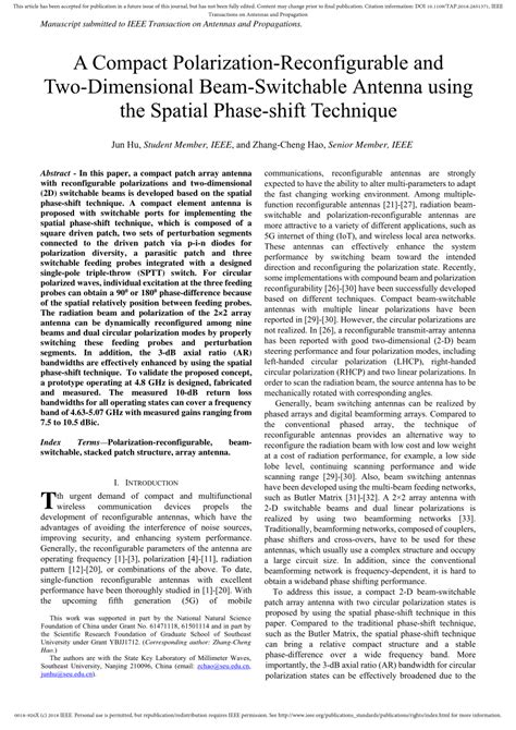 Pdf A Compact Polarization Reconfigurable And Two Dimensional Beam Switchable Antenna Using