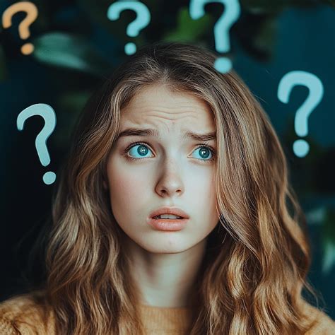 A Girl With Question Marks On Her Face And The Word Question On The