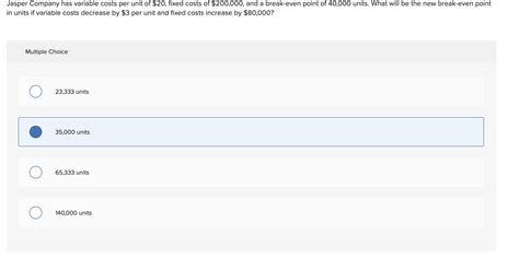 Solved Jasper Company Has Variable Costs Per Unit Of 20