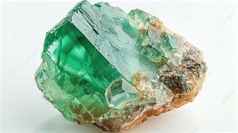 Rough Crystal Of Beryl Gemstone In Rock Isolated Background Beryl