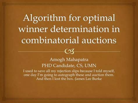 Ppt Algorithm For Optimal Winner Determination In Combinatorial