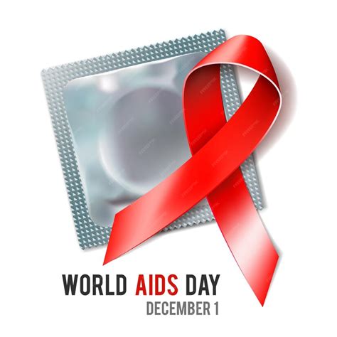 Premium Vector Red Awareness Ribbon With Condom On White Background