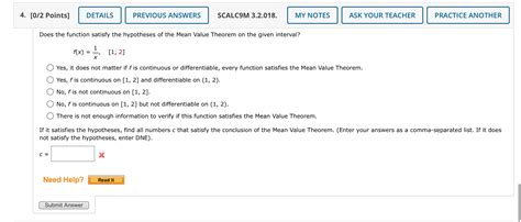 Solved Does The Function Satisfy The Hypotheses Of The Mean