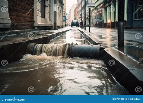 Sewer Gushing From Broken Pipe Flooding The Street Stock Illustration Illustration Of Leakage