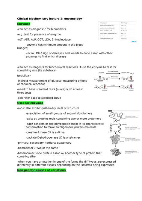 Clinical Biochemistry Lecture Enzymes Clinical Biochemistry Lecture Enzymology Enzymes
