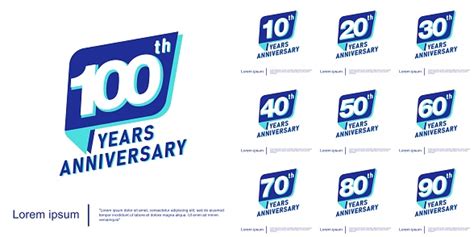 10100 주년 기념 엠블럼 세트 기념일 로고는 흰색 배경에 파란색 리본으로 고립되어 있습니다 벡터 일러스트 레이 션 템플릿 디자인 웹 전단지 포스터 초대장 또는 인사말