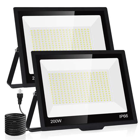 200W LED Flood Light Outdoor with Plug+10ft Wire, 24000Lm Super ...