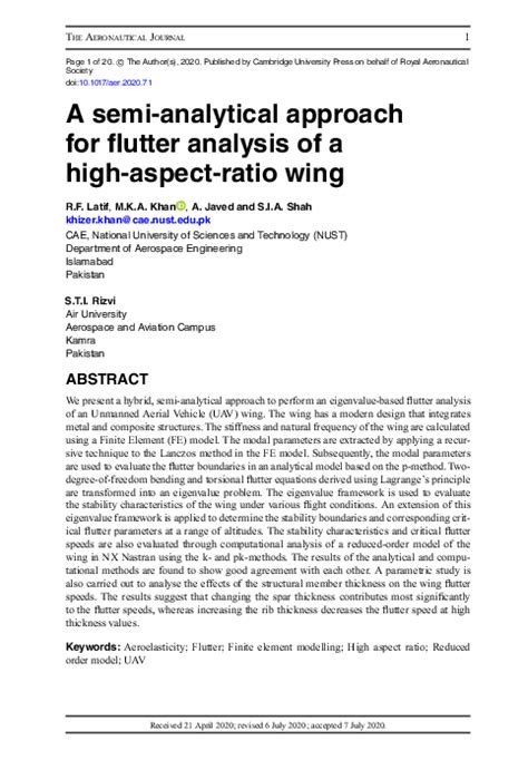 Pdf A Semi Analytical Approach For Flutter Analysis Of A High Aspect