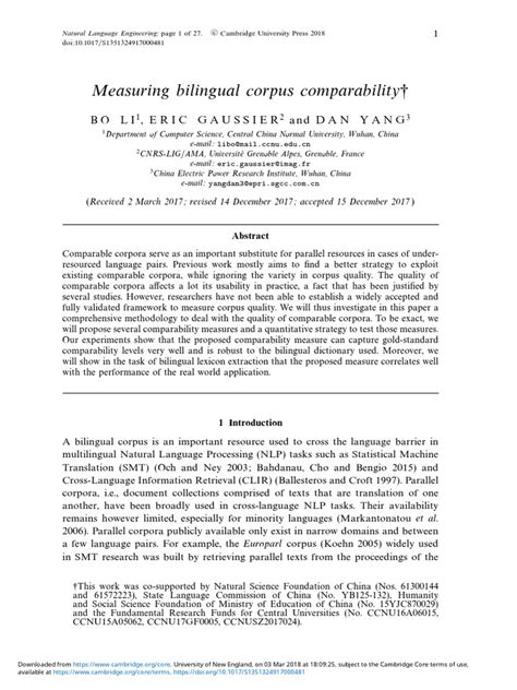 Measuring Bilingual Corpus Comparability Pdf Vector Space Applied Linguistics