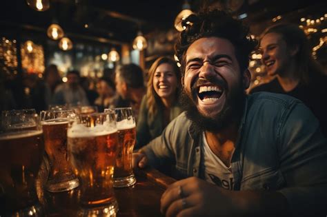 Premium Photo Group Of Happy Friends Drinking At Nightclub Young People Having Fun Enjoying