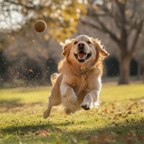 Golden Retriever Joyfully Chases Ball Sunny Park Stock Photos - Free & Royalty-Free Stock Photos ...