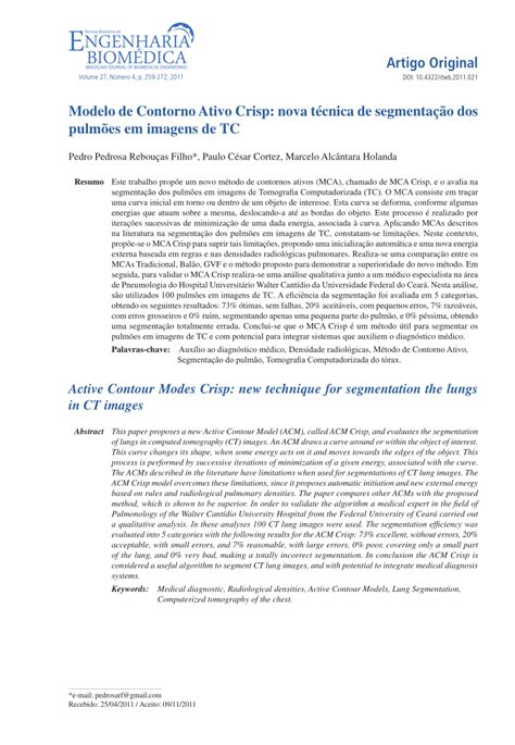 Pdf Modelo De Contorno Ativo Crisp Adaptativo 2d Aplicado Na Segmentação Dos Pulmões Em