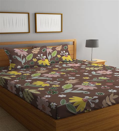 Buy Multicolor Floral 300 Tc Cotton Blend Double Bedsheet With 2 Pillow