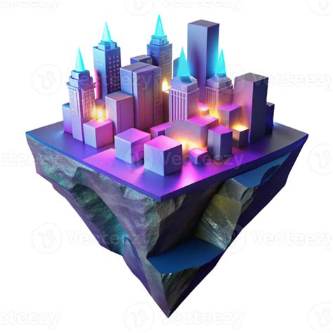 Magnificent Abstract 3d Floating Cityscape Illustration Professional