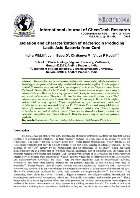 (PDF) Isolation and Characterization of Bacteriocin Producing Lactic Acid Bacteria from Curd