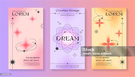 선형 모양 흐릿한 반짝임 90년대 스타일의 텍스트 복사 공간이 있는 벡터 인스타 스토리 그라디언트 템플릿 0명에 대한 스톡 벡터