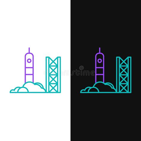 Line Rocket Launch From The Spaceport Icon Isolated On White And Black Background Launch Rocket