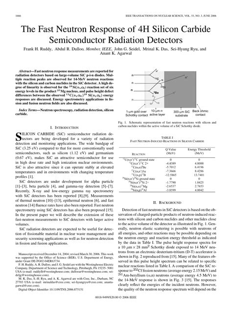 Pdf The Fast Neutron Response Of 4h Silicon Carbide Semiconductor Radiation Detectors