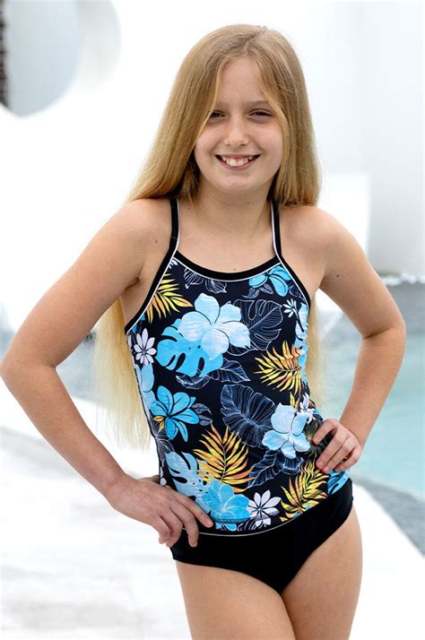 Salty Ink Girls Tropicana Tankini Set Black Swimwear Galore Au
