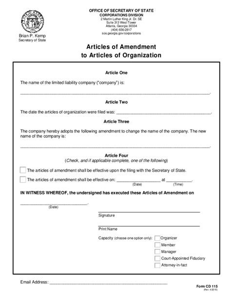 Georgia Articles Of Incorporation Template