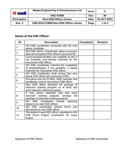 Hse 8152 Form New Hse Officer Joinee Pdf