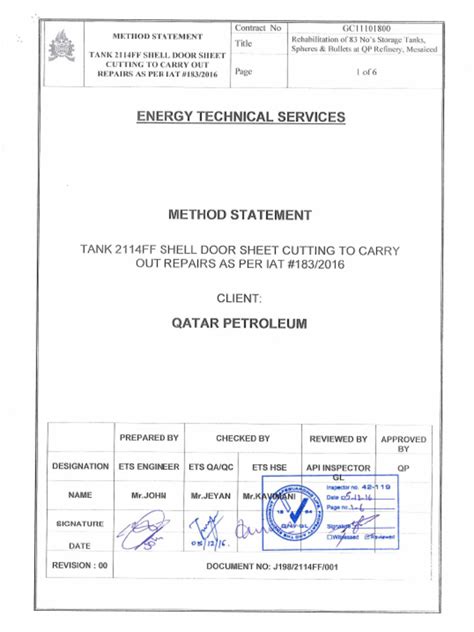 Shell Door Method Statement Pdf