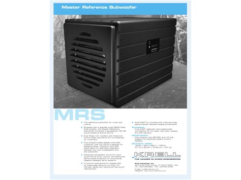 Krell Mrs Master Reference Subwoofer For Sale Audiogon