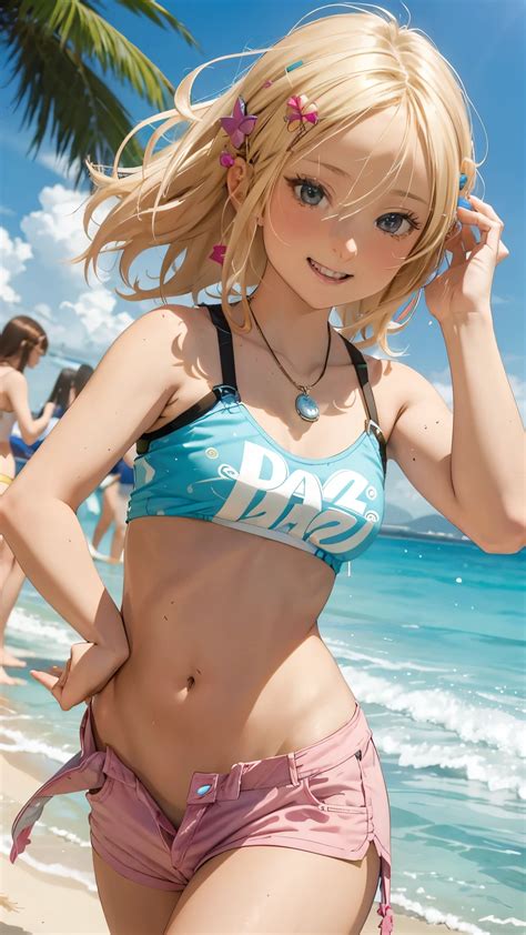 Blond Haired Girl In A Bikini Posing On The Beach Seaart Ai