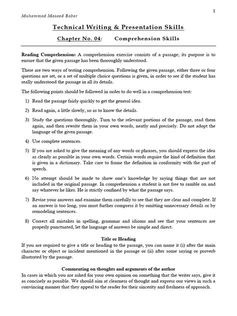 04 Reading Comprehension 1 Pdf Reading Comprehension Sentence Linguistics