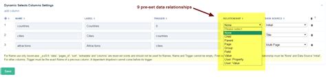 Column Settings Relationship