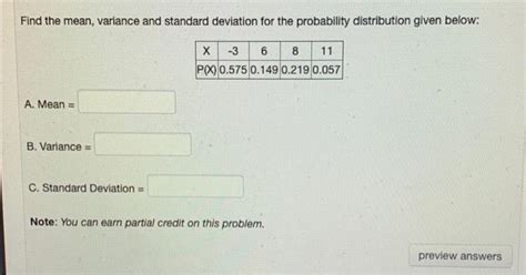 Solved Find The Mean Variance And Standard Deviation For