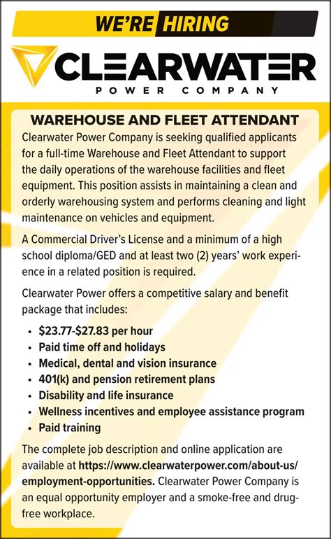 Warehouse And Fleet Attendant Job Lewiston Id Clearwater Power