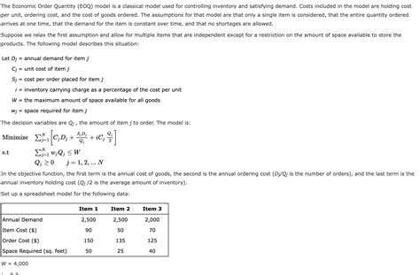 Solved The Economic Order Quantity Eoq ﻿model Is A