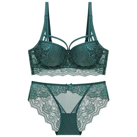 Womens Push Up Underwire Lace Bra Set With Gathered Cups And Bikini