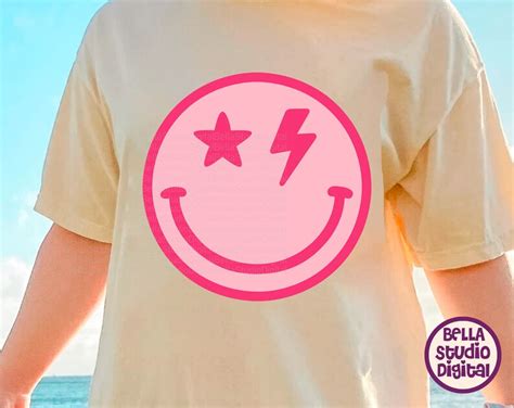 Pretty Pink Smiley Lightening Bolt Smile Svg Png Pdf Dxf Eps