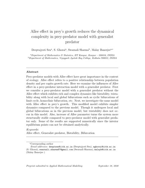 Pdf Allee Effect In Preys Growth Reduces The Dynamical Complexity In
