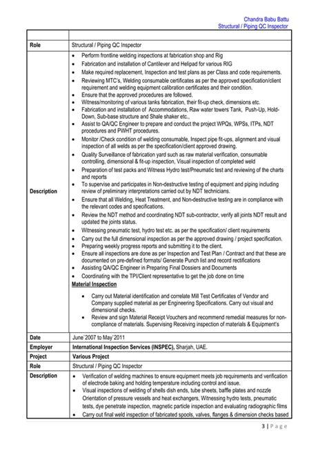 Structural And Piping Qc Inspector Cv Pdf Pdf Business Business