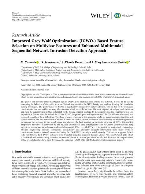 pdf improved grey wolf optimization igwo based feature selection