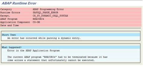 solved rkacor04 and rkacor04 old sapsql parse error sap community