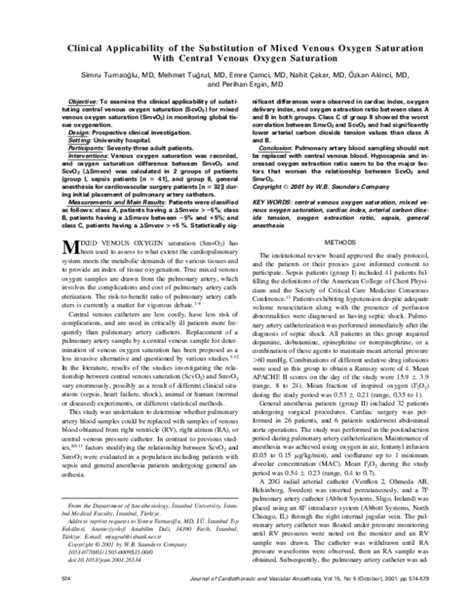 Pdf Clinical Applicability Of The Substitution Of Mixed Venous Oxygen