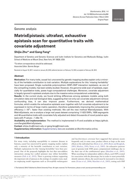 Pdf Matrixepistasis Ultrafast Exhaustive Epistasis Scan For