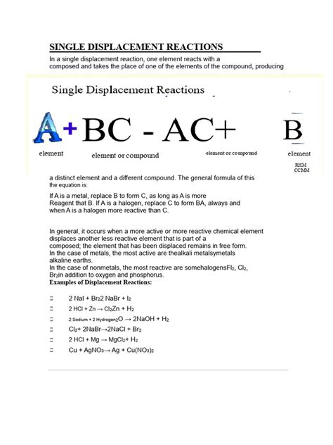 Single Displacement Reactions Pdf Chemical Reactions Chemical