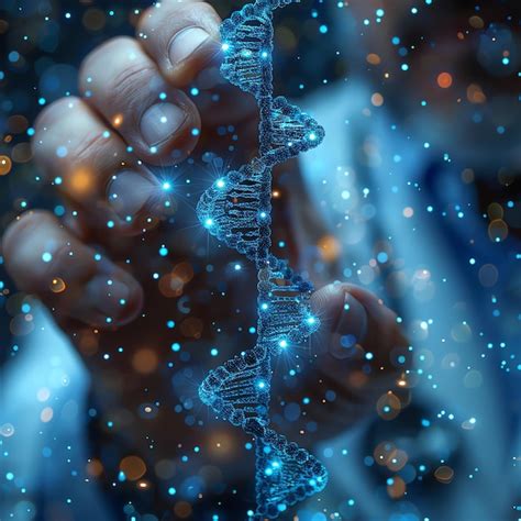 Doctor Touching Dna Structure Or Strain Helix Genetics And Medical