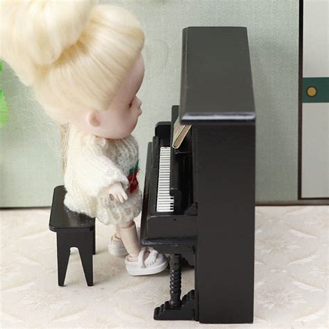 Weuveb 1set Tiny Piano Black Color Upright Piano Shape For Dollhouse