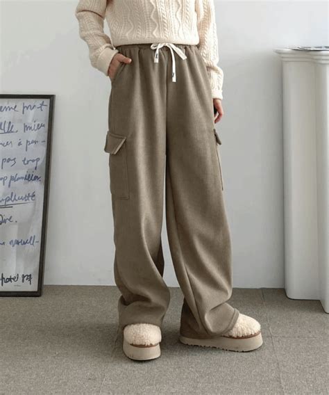 융기모 코듀로이 카고바지 기모 와이드골덴 팬츠 키작녀 융기모 밴딩 일자 인생바지 에이블리