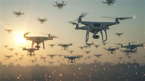 Premium Photo Swarm Of Drones Against A Sunset Signaling A Hightech Surveillance Or Delivery