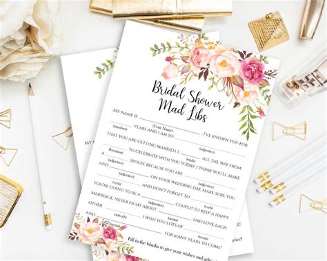 Printable Bridal Shower Mad Libs Game Cards Bridal Shower Madlibs Tea
