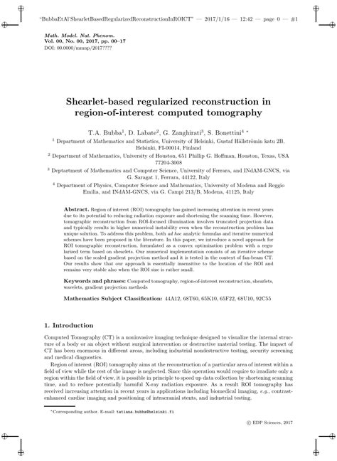 Pdf Shearlet Based Regularized Reconstruction In Region Of Interest Computed Tomography