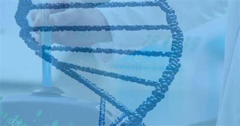 Image Of Dna Strand Over Caucasian Scientist In Lab Stock Photo Image Of Complex Female