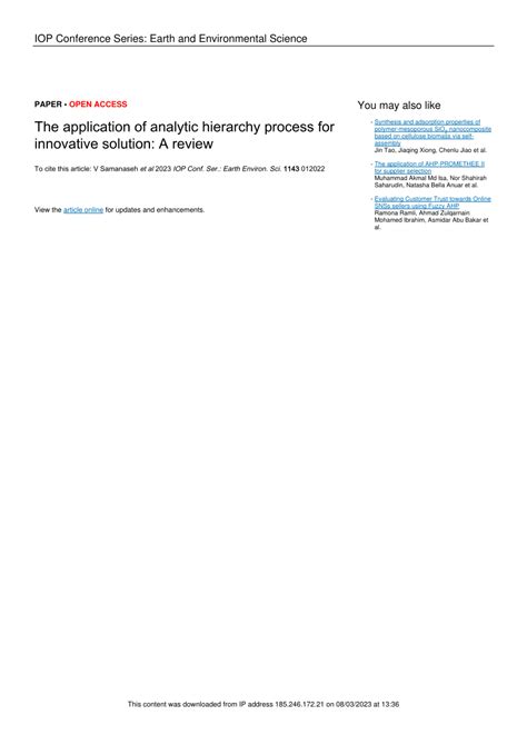 Pdf The Application Of Analytic Hierarchy Process For Innovative Solution A Review